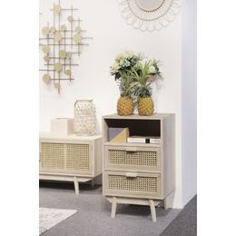 Kommode Salesfever "Vejle Design-Sideboard f&uuml;r Stauraum", beige (natur), B:42cm H:68cm T:36cm, Furnier, Geflecht Rattan, MDF, Sideboards, Kommode, Charmante Schubladenfronten aus stilvollem Rattangeflecht