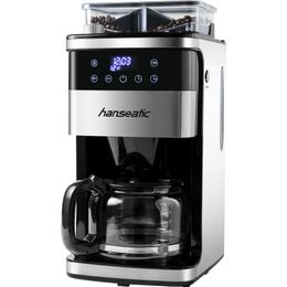 Hanseatic Kaffeemaschine mit Mahlwerk "HCMG105015SD", silber (schwarz, silber), 1,5 l, 15, Kaffeemaschinen, mit LCD Display und Timer, Kaffeemaschine mit Mahlwerk