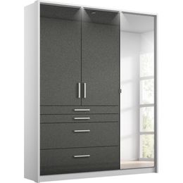 Dreht&uuml;renschrank Rauch "Kleiderschrank Schrank Garderobe Garderobenschrank Topseller HOMBURG", wei&szlig; (alpinwei&szlig;, hochglanz effektgrau), B:136cm H:197cm T:54cm, Holzwerkstoff, Schr&auml;nke, Dreht&uuml;renschrank, inkl. Passepartout, oberer Schubkasten mit Einteilung MADE IN GERMANY