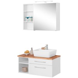 Badm&ouml;bel-Set Welltime "Davos", wei&szlig;, Becken rechts, Kastenm&ouml;bel-Sets, Badm&ouml;bel-Set, Spiegelschrank, Regal und Waschtisch
