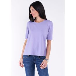 T-Shirt Seidel Moden, Damen, Gr. 44, lila (flieder), Jersey, Obermaterial: 95% Viskose, 5% Elasthan, unifarben, Basic, figurumspielend h&uuml;ftlang, Rundhals, abgesteppte Kante, Shirts T-Shirt, mit Rundhalsausschnitt, MADE IN GERMANY, Topseller