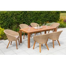 Garten-Essgruppe Merxx "Arrone", beige (natur, cappuccino), B:60cm H:83cm T:69cm, Aluminium, FSC-zertifiziertes Massivholz, Kunststoff, Sitzm&ouml;bel-Sets, Garten-Essgruppe, 6 Sessel mit Tisch