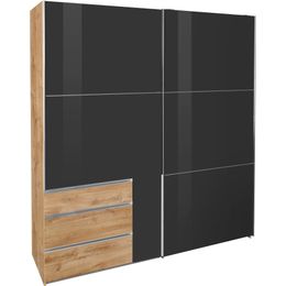 Schwebet&uuml;renschrank wimex "Level by fresh to go", grau (plankeneichefarben, grauglas), B:250cm H:216cm T:65cm, Schr&auml;nke, Schwebet&uuml;renschrank, mit Glast&uuml;ren