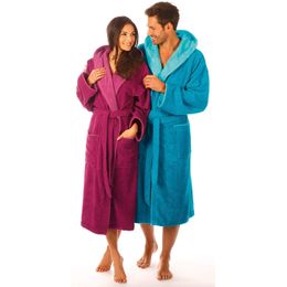 Unisex-Bademantel Egeria "Cairo, ideal f&uuml;r Sauna & Spa, Hotelbademantel, Morgenmantel" Gr. M, blau (t&uuml;rkis), L:120cm, Walkfrottee, Hausm&auml;ntel, Unisex-Bademantel, mit Kapuze, Doubleface Optik