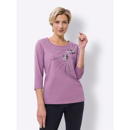 T-Shirt Classic Basics "3/4-Arm-Shirt", Damen, Gr. 48, lila (orchidee), 100% Baumwolle, bedruckt, gebl&uuml;mt, gemustert, mehrfarbig, Rundhals, Shirts T-Shirt