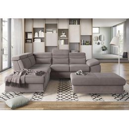 Sit & More Ecksofa SIT & MORE "Cabrio L-Form, B: 274 cm, mit Sitztiefen-, Arm- & Kopfteilverstellung", braun (savannah), B:274cm H:87cm T:230cm, 100% Polyester, Sofas, Ecksofa, 3 Nierenkissen, Federkern, optional Bettfunktion und Stauraum