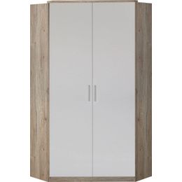 Eckkleiderschrank wimex "Joker", wei&szlig; (eichefarben san remo, wei&szlig;), B:95cm H:198cm T:30cm, Holzwerkstoff, Schr&auml;nke, Eckkleiderschrank, Eckl&ouml;sung Garderobe mit 2 Kleiderstangen und 8 Einlegeb&ouml;den