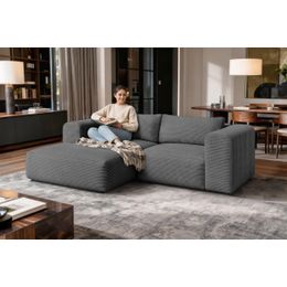 Ecksofa OTTO HOME "TIARRA Design-Sofa mit Ottomane recht/links bestellbar, Breite 241 cm", anthrazit, B:241cm H:76cm T:168cm, 100% Polyester, Sofas, Ecksofa, L-Form mit hochelastischer Schaum und Wellenunterfederung