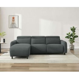 Ecksofa OTTO HOME "SKAANE in Cord, L-Form, 274 cm, manuelle u. elektrische Relaxfunktion", grau (anthrazit), B:274cm H:100cm T:181cm, 100% Polyester, Sofas, Ecksofa, rundes Design, Kopfteilverstellung, Federkernpolsterung