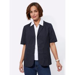 Blusenblazer Classic Basics "Blusenblazer", Damen, Gr. 42, blau (marine), 100% Polyester, Blazer Blusenblazer