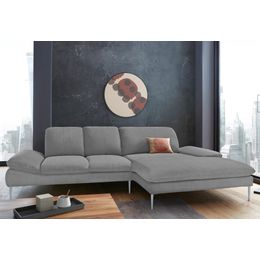 Ecksofa W.Schillig "enjoy&MORE, Designsofa, elegant und bequem, L-Form", grau (dolphin r66), B:310cm H:87cm T:185cm, Chenille-Flachgewebe R66 (85% Polyester, 15% Nylon);Longlife Xtra-Leder Z59: Glattleder mit modischer Pr&auml;gung. Hautst&auml;rke 0, 9 - 1, 1 mm;Stoff S37 (100% Polyester), Sofas, Ecksofa, mit Sitztiefenverstellung, F&uuml;&szlig;e silber matt, Breite 310 cm