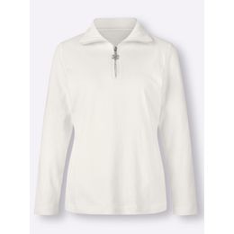 Langarmshirt Classic Basics "Shirt", Damen, Gr. 52, beige (ecru), 100% Baumwolle, unifarben, V-Ausschnitt, Shirts Langarmshirt