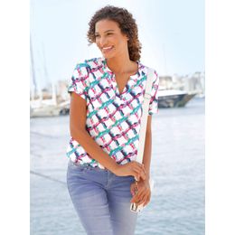 Schlupfbluse Casual Looks, Damen, Gr. 42, bunt (fuchsia, grasgr&uuml;n, kariert), 100% Viskose, gemustert, mehrfarbig, Rundhals, Blusen Schlupfbluse