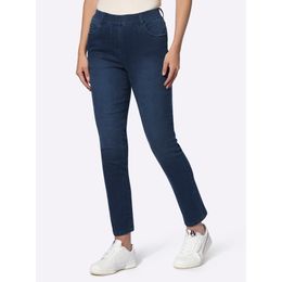 Schlupfjeans Heine, Damen, Gr. 44, Normalgr&ouml;&szlig;en, blau (dunkelblau), 81% Baumwolle, 17% Polyester, 2% Elasthan, unifarben, lang, Jeans Schlupfjeans