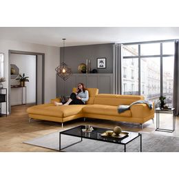 Ecksofa W.Schillig "piedroo, Designsofa mit tollem Sitzkomfort, bequem und elegant, L-Form", gelb (kurkuma z69), B:303cm H:70cm T:193cm, Longlife Xtra-Leder Z69: Das feinnarbige, gedeckte Softleder Z69 besticht durch seine au&szlig;ergew&ouml;hnliche Weichheit im trendigen &raquo;Vintage-Look&laquo;, Hautst&auml;rke 0, 9 - 1, 1 mm, Sofas, Ecksofa, Kopfteilverstellung, wahlweise mit Sitztiefenverstellung, Breite 303cm