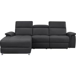 Ecksofa Home Affaire "Pareli, L-Form, 259cm,m. Recamiere, Echtleder, Kunstleder, Webstoff", schwarz, B:259cm H:98cm T:163cm, Echtleder/Kunstleder, Sofas, Ecksofa, man. o. elektr. Relaxfunktion, USB/Kopfteilverstellg u. LED