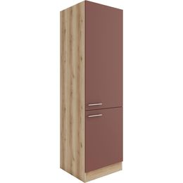 Hochschrank Optifit "Bella", rot (rostrot, wildeiche, wildeiche), B:60cm H:206,8cm T:60cm, Holzwerkstoff, Schr&auml;nke, Hochschrank, Breite 60 cm, H&ouml;he 206,8 cm, 5 F&auml;cher