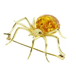 Brosche OSTSEE-SCHMUCK "- Spinne 48 x 40 mm - Silber 925/000, vergoldet - Bernstein" Gr. 48, gold (goldfarben, gelb), Broschen, Damen, Blacklist, Silber 925 (Sterlingsilber), Brosche