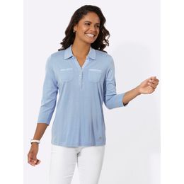 Poloshirt Casual Looks "Poloshirt", Damen, Gr. 40, blau (bleu), 50% Baumwolle, 50% Modal, unifarben, Shirts Poloshirt