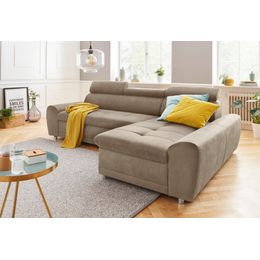 Sit & More Ecksofa SIT & MORE "Riva L-Form", beige, B:272cm H:92cm T:169cm, Flachgewebe (100% Polyester);Luxus-Microfaser (100% Polyester);Struktur (100% Polyester), Sofas, Ecksofa, inklusive Kopteilverstellung, wahlweise mit Bettfunktion