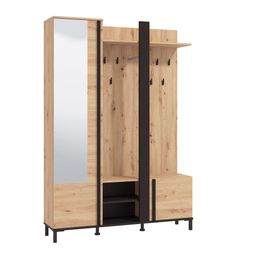 Kompaktgarderobe Home Affaire "Nino Flurgarderobe, Dielenschrank, Flurm&ouml;bel, Garderobe, Breite 135 cm", artisan eiche, B:134,5cm H:192,5cm T:34,5cm, FSC-zertifizierter Holzwerkstoff, Schr&auml;nke, Kompaktgarderobe, Schuhschrank, Spiegel, Haken, viel Stauraum, ideal f&uuml;r kleine R&auml;ume