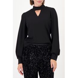 Sweatshirt monari "Sweatshirt Cut out + Schmuck", Damen, Gr. 34, schwarz, Sweatware, Obermaterial: 55% Polyester, 38% Viskose, 7% Elasthan, unifarben, regular fit taillenbedeckt, Rundhals, eingesetzt angesetztes B&uuml;ndchen, Sweatshirts Sweatshirt, Regular fit mit Stehkragen