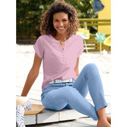 Kurzarmbluse Casual Looks, Damen, Gr. 54, rosa (hellros&eacute;), 100% Baumwolle, unifarben, Rundhals, Blusen Kurzarmbluse