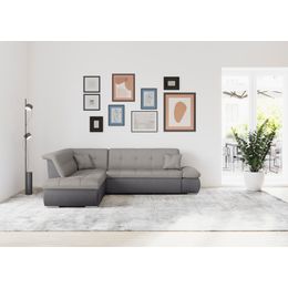 Ecksofa DOMO collection "Moric L-Form", grau (grau, silber), B:273cm H:80cm T:216cm, Sofas, Ecksofa, wahlweise mit Bettfunktion und Armlehnenverstellung, auch in Cord