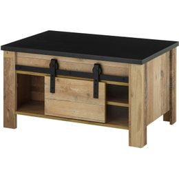 Couchtisch Home Affaire "SHERWOOD", braun (old style hell dekor, anthrazit), B:93cm H:50cm T:60cm, Tische, Couchtisch, modernes Holz Dekor, mit Scheunentorbeschlag aus Metall, Breite 93 cm