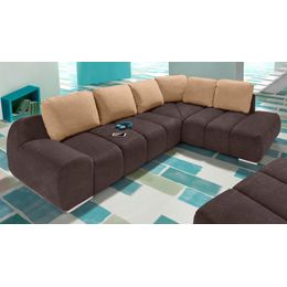 Ecksofa Home Affaire "Bono L-Form", braun (dunkelbraun, caramel), B:267cm H:90cm T:214cm, Luxus-Microfaser ALTARA NUBUCK (100% Polyester);Luxus-Microfaser ALTARA NUBUCK (100% Polyester);Samtstruktur (95% Polyester, 5% Polyamid), Sofas, Ecksofa, mit Ottomane, wahlweise mit Bettfunktion