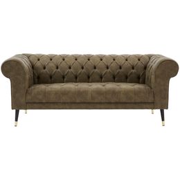 Chesterfield-Sofa Home Affaire "Tinnum", gr&uuml;n (olive), B:195cm H:77cm T:87cm, Luxus-Microfaser Vintageoptik (66% PU, 27% Polyester, 7% Baumwolle);Struktur weich( 97% Polyester, 3% Polyacryl), Sofas, Chesterfield-Sofa