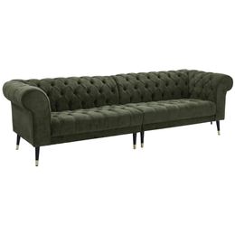 Chesterfield-Sofa Home Affaire "Tinnum", gr&uuml;n (olive), B:263cm H:77cm T:87cm, Luxus-Microfaser Vintageoptik (66% PU, 27% Polyester, 7% Baumwolle);Struktur weich( 97% Polyester, 3% Polyacryl), Sofas, Chesterfield-Sofa