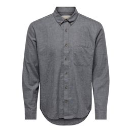 Only & Sons Langarmhemd ONLY & SONS "ONSJUPITER REG FIT LS SHIRT NOOS", Herren, Gr. M, N-Gr, schwarz detail:melange, Web, Obermaterial: 100% Baumwolle, meliert, regular fit normal, 2-Knopf-Manschette, Hemden Langarmhemd, mit Button Down Kragen
