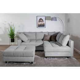 Ecksofa Collection AB "Toni L-Form, B: 215 cm", silber (silbergrau), B:215cm H:44cm T:184cm, 100%Polyester, Sofas, Ecksofa, mit Hocker & 2 Zierkissen, Federkern
