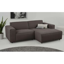 Ecksofa Home Affaire "Avelin, 228 cm, L-Form, Chenille, Struktur-Boucle", grau (dunkelgrau), B:228cm H:75cm T:156cm, 100% Polyester, Sofas, Ecksofa, mit Wellenunterfederung, Kedernaht, bodentief, Skandi-Design