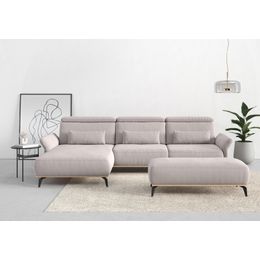 Ecksofa Home Affaire "Fjord L-Form", beige (sand), B:324cm H:93cm T:184cm, 100% Polyester, Sofas, Ecksofa, massiv, wahlweise mit Armlehnfunktion, Kopf- Sitztiefenverstellung