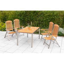 Garten-Essgruppe Merxx "Keros", braun, B:60cm H:118cm T:105cm, Edelstahl, FSC-zertifiziertes Massivholz, Sitzm&ouml;bel-Sets, Garten-Essgruppe, 4 Klappsessel mit Tisch
