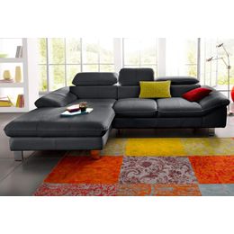 Ecksofa COTTA "Driver L-Form", schwarz, B:268cm H:73cm T:169cm, LEDER BEEFY (ein abgedecktes Spalt-Rindsleder) im Sitz und R&uuml;cken (Korpus in Kunstleder);Luxus-Kunstleder;Kunstleder SOFTLUX;Leder Pampas (echtes Rindsleder), R&uuml;ckseite mit schwarzem Spannstoff bezogen, Sofas, Ecksofa, mit Kopfteilverstellung, wahlweise mit Bettfunktion & Bettkasten