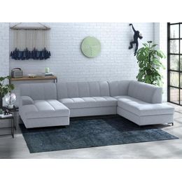 Wohnlandschaft Home Affaire "Balme, moderne Formensprache, zeitloses Design, U-Form", grau, B:297cm H:75cm T:195cm, 95% Polyester, 5% Nylon, Sofas, Wohnlandschaft, Inkl. Zierkissen, wahlweise mit Bettfunktion