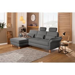 Ecksofa Home Affaire "Palace L-Form", grau, B:266cm H:89cm T:164cm, Struktur fein (100% Polyester);Struktur (100% Polyester);Luxus-Microfaser Lederoptik (100% Polyester), Sofas, Ecksofa, incl. Sitztiefenverstellung, wahlweise mit Bettfunktion und Stauraum