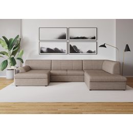 Wohnlandschaft DOMO collection "Topper, elegant und zeitlos, komfortabel, U-Form", braun (braun, beige), B:320cm H:78cm T:213cm, Sofas, Wohnlandschaft, wahlweise mit Bettfunktion
