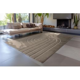 Teppich Obsession "Zen Deluxe 700", grau (taupe), B:160cm H:22mm L:230cm, Polyester, Teppiche, Teppich, Uni Farben, modernes Design, Hoch-Tief Effekt, Wohnzimmer