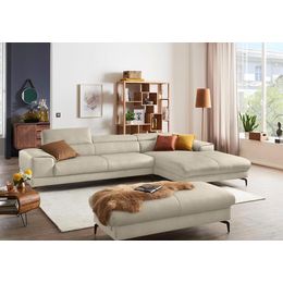 Ecksofa W.Schillig "piedroo, Designsofa mit tollem Sitzkomfort, bequem und elegant, L-Form", grau (eisgrau z59), B:343cm H:70cm T:193cm, Longlife Xtra-Leder Z59: Glattleder mit modischer Pr&auml;gung. Hautst&auml;rke 0, 9 - 1, 1 mm, Sofas, Ecksofa, Kopfteilverstellung, wahlweise mit Sitztiefenverstellung, Breite 343cm