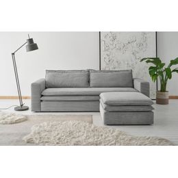 Sitzgruppe Home Affaire "PIAGGE", grau (hellgrau), B:244cm H:82cm T:180cm, Sitzm&ouml;bel-Sets, Sitzgruppe, 3-Sitzer-Sofa mit Bettfunktion und Loveseat-Hocker im Set