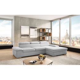 Sit & More Ecksofa SIT & MORE "Valantine L-Form, B: 286 cm", grau (steel), B:286cm H:73cm T:174cm, 100% Polyester, Sofas, Ecksofa, mit Arm- & Kopfteilverstellung, optional mit Bettfunktion