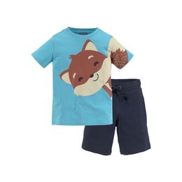 Shirt & Shorts Kidsworld "2tlg. Set T-Shirt + Sweatbermudas", Jungen, Gr. 140/146, blau (t&uuml;rkis, marine), Interlock, Obermaterial: 100% Baumwolle. Obermaterial Hose: 100% Baumwolle, bedruckt, KOB Set-Artikel Shirt & Shorts, FUCHS - Print