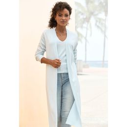 Cardigan Lascana, Damen, Gr. 44/46, blau (hellblau), Feinstrick, Obermaterial: 70% Viskose, 30% Polyamid, unifarben, figurumspielend knieumspielend, Rippstrickb&uuml;ndchen, Strickjacken Cardigan, mit seitlichen Schlitzen, Longstrickjacke aus weichem Rippstrick, Topseller