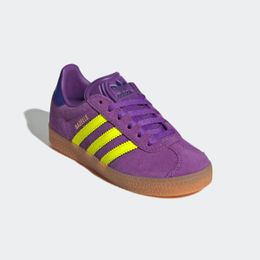 Sneaker adidas originals "GAZELLE KIDS", Damen, Gr. 29, gelb (active lila, solar gelb, collegiate lila), Leder, Synthetik, Schuhe Sneaker, f&uuml;r Kinder