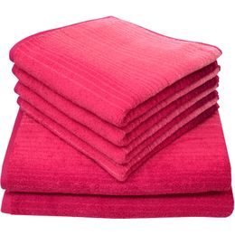 Handtuch Set Dyckhoff "mit Farbverlauf", pink, 6 Stk., Walkfrottee, Walkfrottee, Obermaterial: 100% Baumwolle, Handtuch-Sets, Handtuch Set, mit Farbverlauf;4 Handt&uuml;cher (50x100cm), 2 Duscht&uuml;cher (70x140cm)