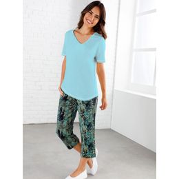 Kurzarmshirt "Shirt", Damen, Gr. 46, blau (aqua), 100% Baumwolle, unifarben, V-Ausschnitt, Shirts Kurzarmshirt
